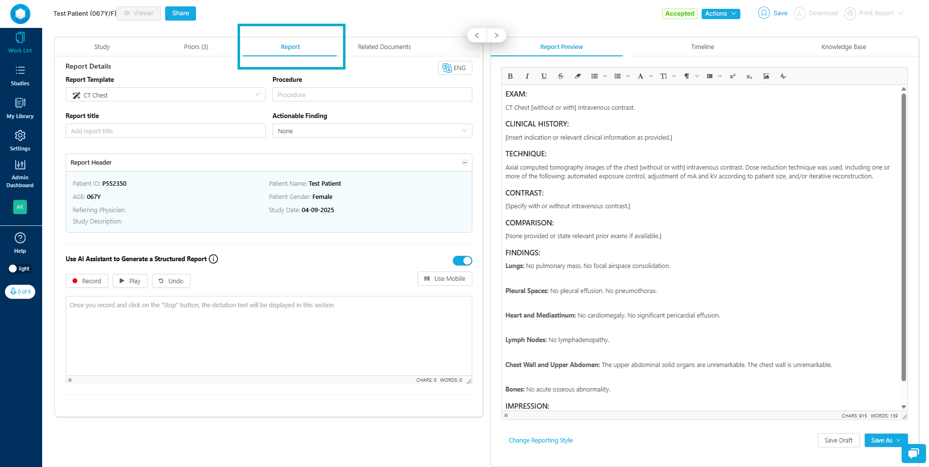 AI Reporting Mode – AlemHealth
