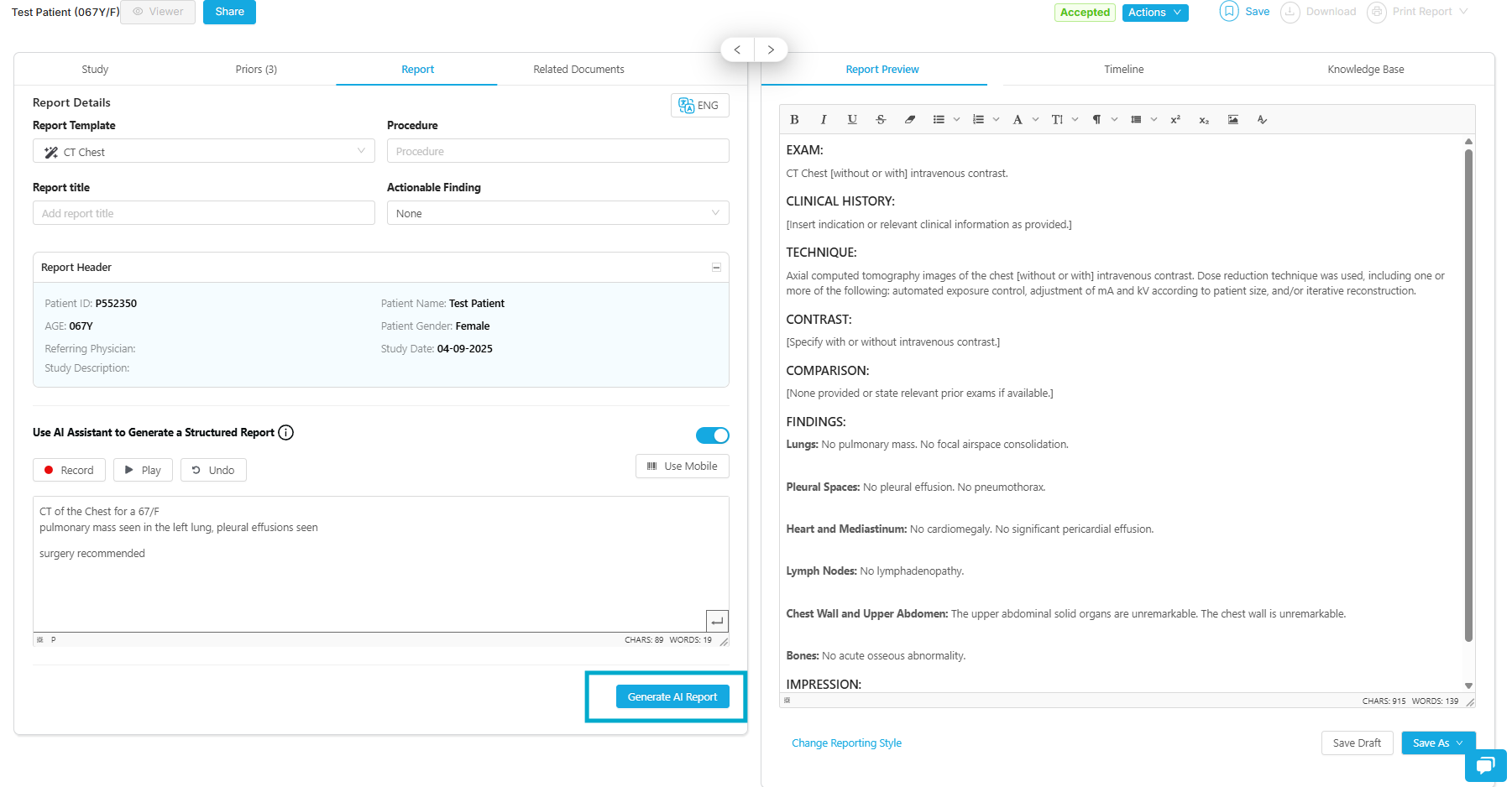 AI Reporting Mode – AlemHealth